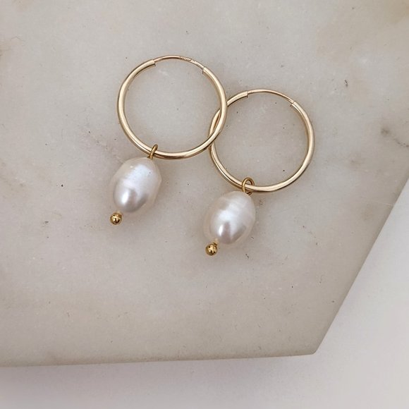 Layer the Love | Jewelry | Perla Pearl Drop Essential Hoops | Poshmark